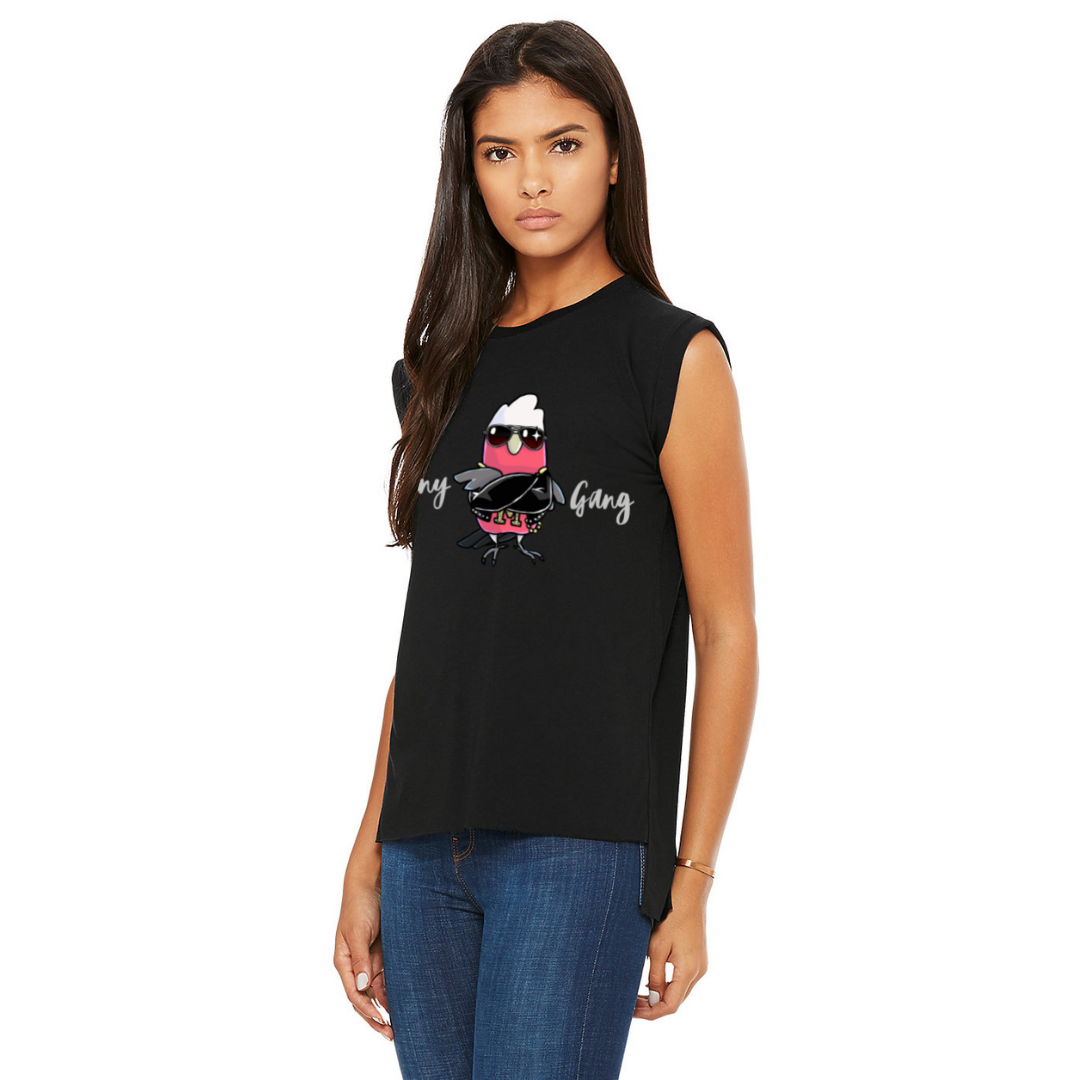 VINNY GLITTER GANG MUSCLE TEE | WOMENS – PARROT STATION